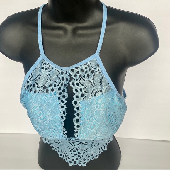 Intimates & Sleepwear | Nwot Baby Blue Lacy Halter Style Bralette Size ...